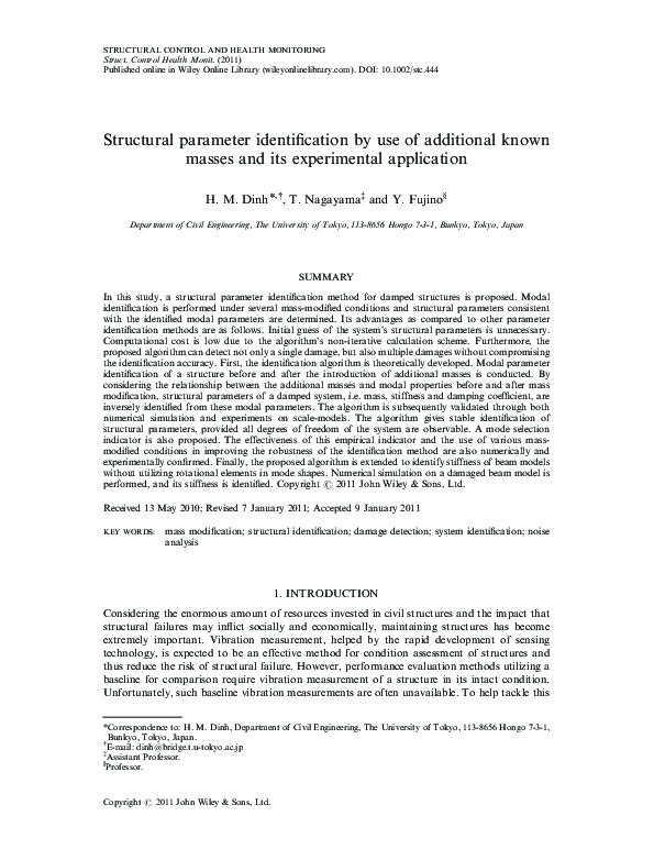 (PDF) Structural parameter identification by use of additional known masses and its experimental ...
