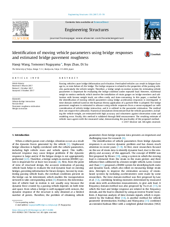 (PDF) Identification of moving vehicle parameters using bridge responses and estimated bridge ...