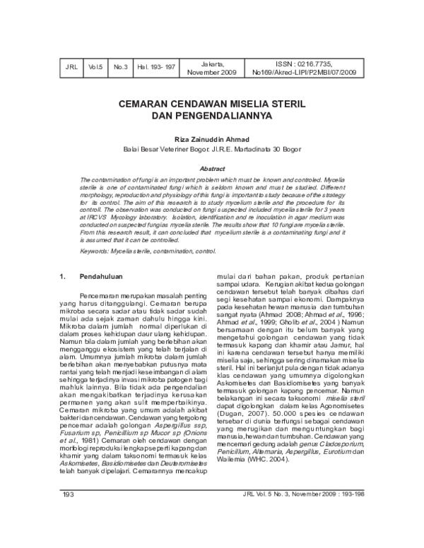 (PDF) Cemaran Cendawan Miselia Steril Dan Pengendaliannya | Riza ...