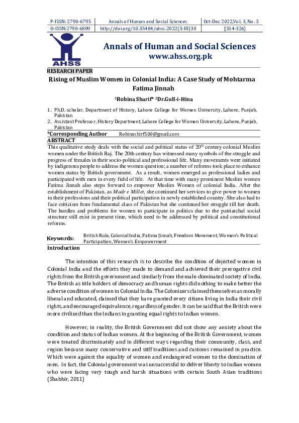 (PDF) Rising of Muslim Women in Colonial India: A Case Study of ...