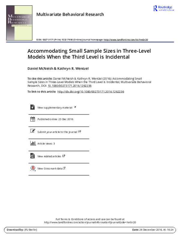 (PDF) Accommodating Small Sample Sizes in Three-Level Models When the Third Level is Incidental