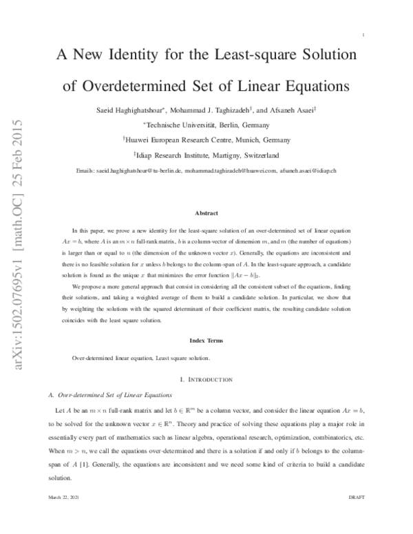 (PDF) A New Identity for the Least-square Solution of Overdetermined ...