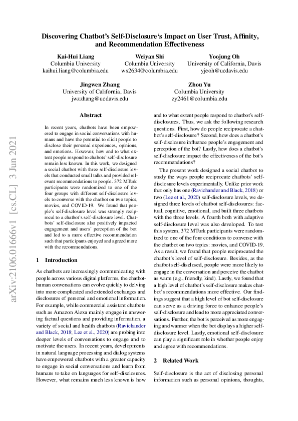 (PDF) Discovering Chatbot's Self-Disclosure's Impact on User Trust ...