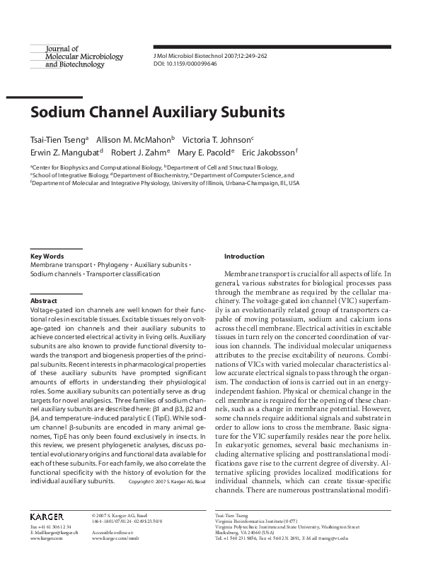 (PDF) Sodium Channel Auxiliary Subunits