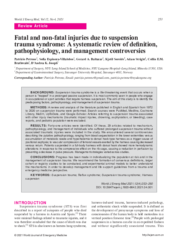 (PDF) Fatal and non-fatal injuries due to suspension trauma syndrome: A ...
