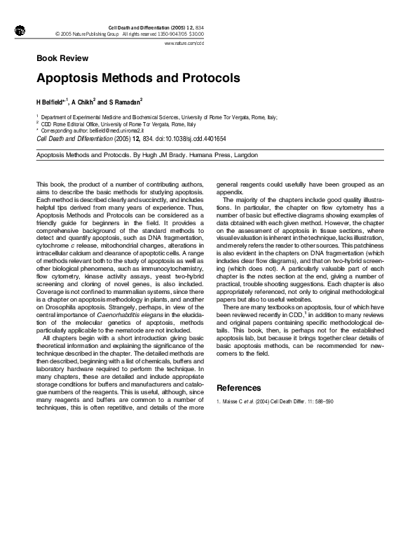 (PDF) Apoptosis Methods and Protocols