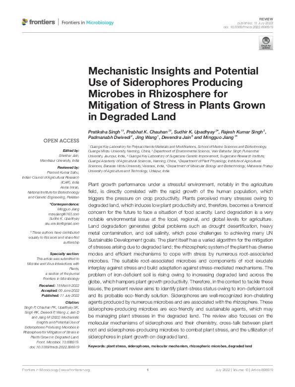 (PDF) Mechanistic Insights and Potential Use of Siderophores Producing Microbes in Rhizosphere ...