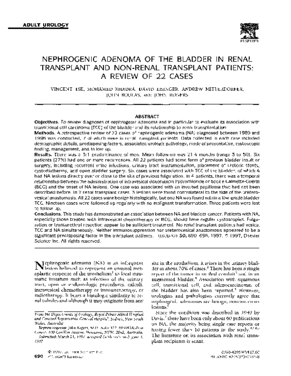 (PDF) Nephrogenic adenoma of the bladder in renal transplant and non ...