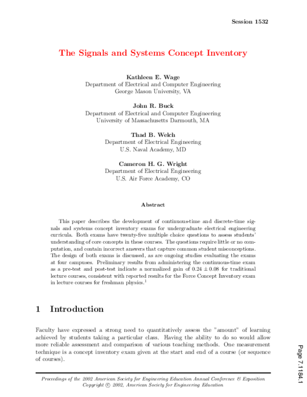 (PDF) The Signals And Systems Concept Inventory