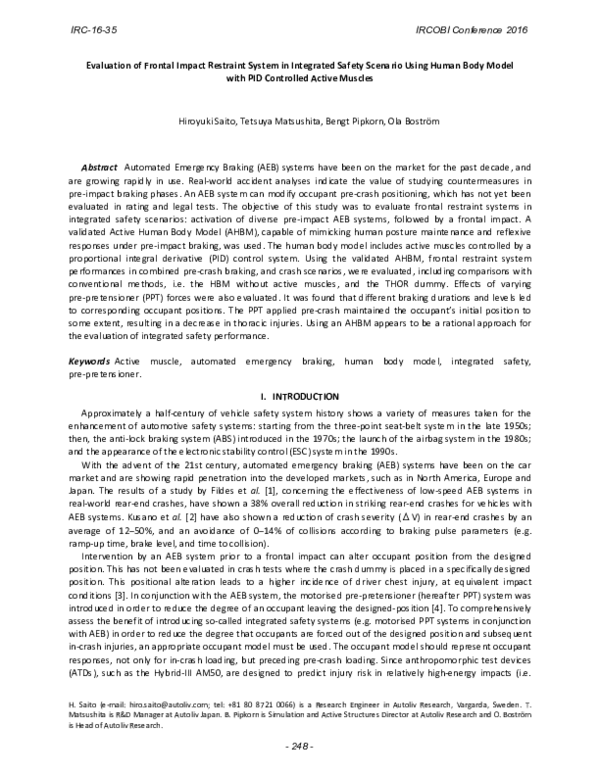 (PDF) Evaluation of Frontal Impact Restraint System in Integrated ...