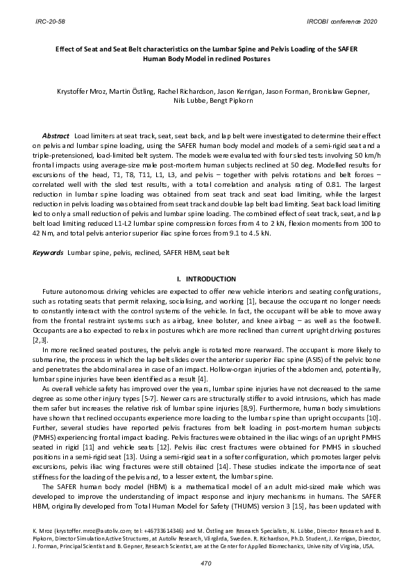 (PDF) Effect of Seat and Seat Belt characteristics on the Lumbar Spine ...