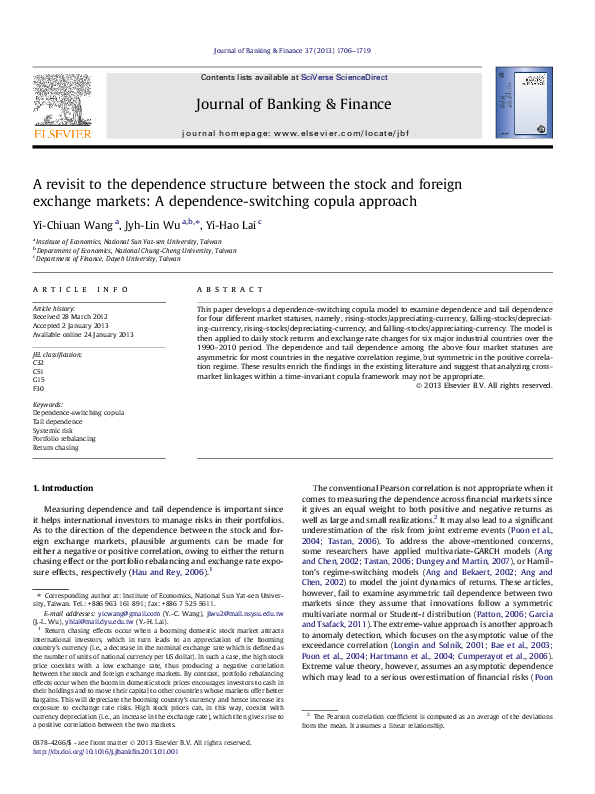 (PDF) A Revisit to the Dependence Structure between Stock and Foreign Exchange Markets: A ...