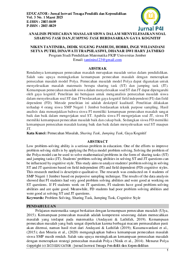 (PDF) Analisis Pemecahan Masalah Siswa Dalam Menyelesaikan Soal Sharing ...