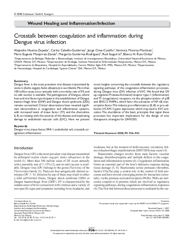 (PDF) Crosstalk between coagulation and inflammation during Dengue ... (PDF) Crosstalk between coagulation and inflammation during Dengue ...