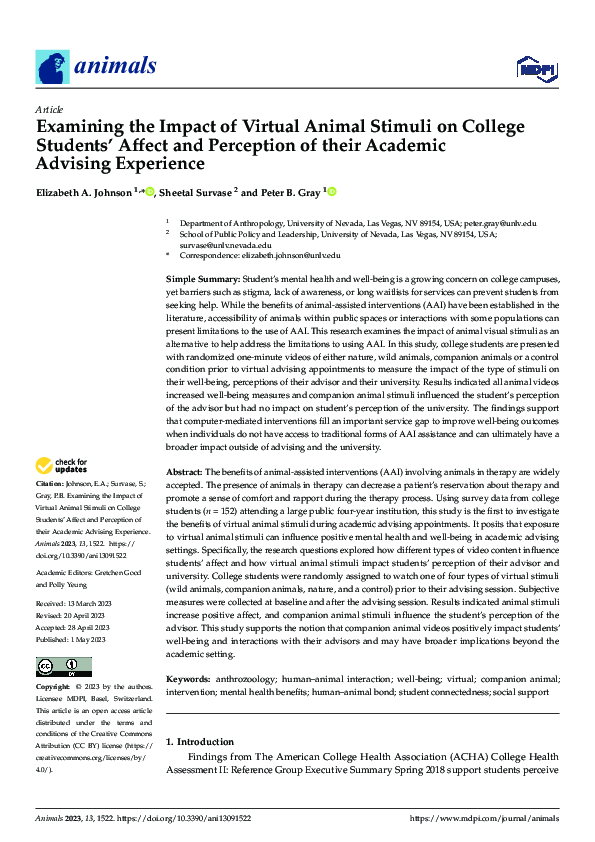(PDF) Examining the Impact of Virtual Animal Stimuli on College ...