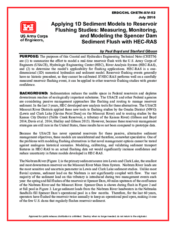 (PDF) Applying 1D Sediment Models to Reservoir Flushing Studies ...
