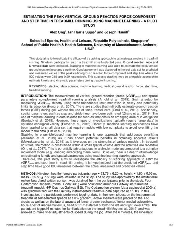 Pdf Estimating The Peak Vertical Ground Reaction Force Component And Step Time In Treadmill