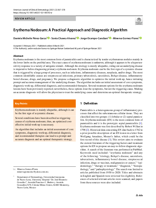 (PDF) Erythema Nodosum: A Practical Approach and Diagnostic Algorithm