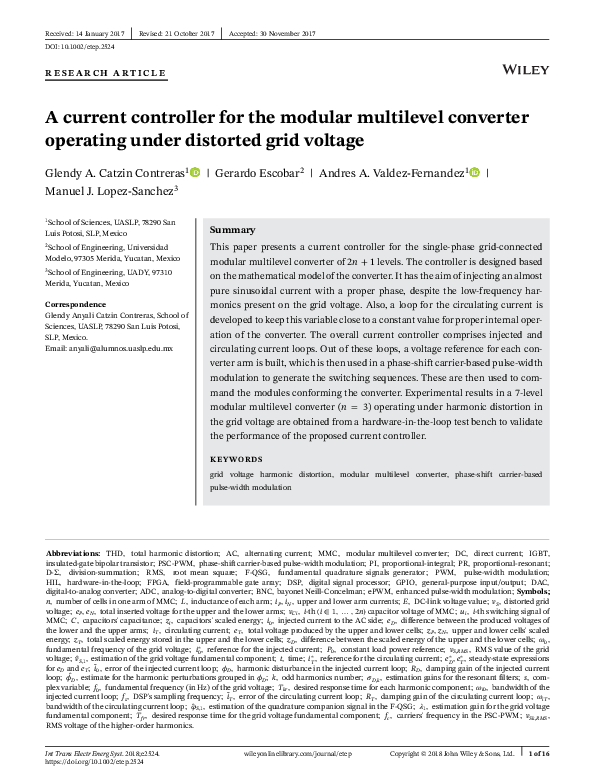 (PDF) A current controller for the modular multilevel converter operating under distorted grid ...