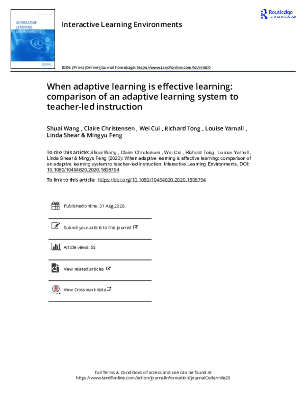 (PDF) When adaptive learning is effective learning: comparison of an ...