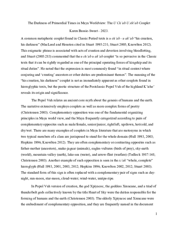 (PDF) The Darkness of Primordial Times: The U Ch’ab U Ak’ab Couplet
