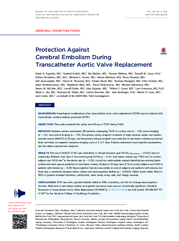 (PDF) Protection Against Cerebral Embolism During Transcatheter Aortic ...