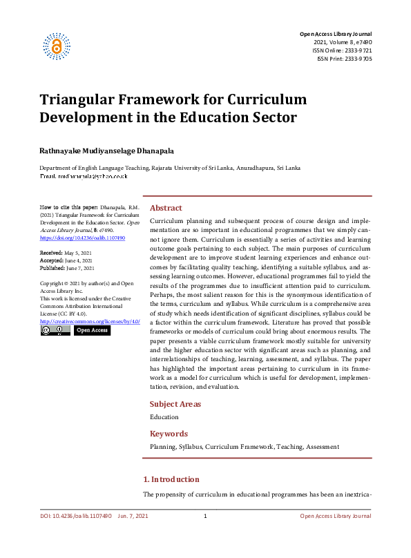 (PDF) Triangular Framework for Curriculum Development in the Education ...