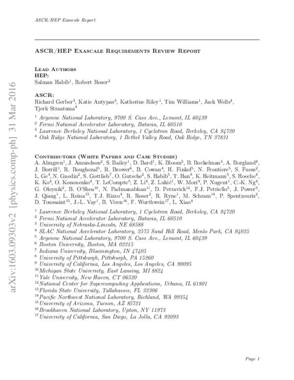 (PDF) ASCR/HEP Exascale Requirements Review Report