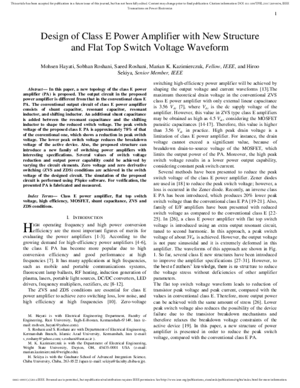 (PDF) Design of Class E Power Amplifier with New Structure and Flat Top ...