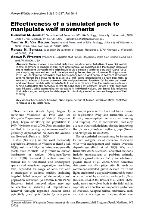 (PDF) Effectiveness of a Simulated Pack to Manipulate Wolf Movements ...