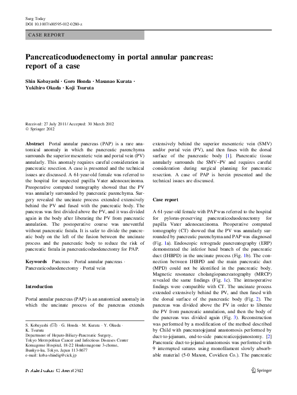 (PDF) Pancreaticoduodenectomy in the Portal Annular Pancreas ...