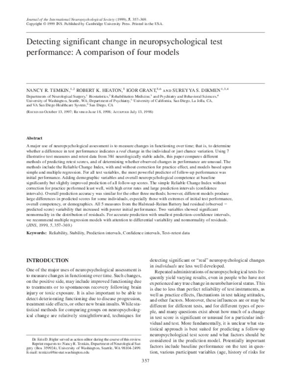 (PDF) Detecting significant change in neuropsychological test ...