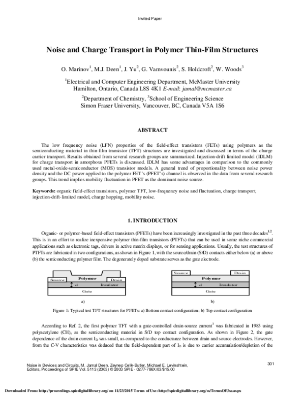 (PDF) Noise and charge transport in polymer thin film structures