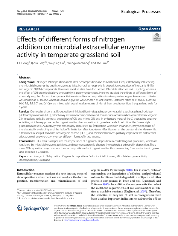 (PDF) Effects of different forms of nitrogen addition on microbial extracellular enzyme activity ...