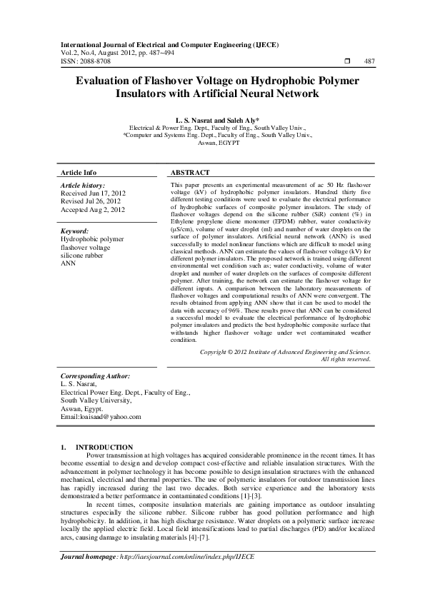 (PDF) Evaluation of Flashover Voltage on Hydrophobic Polymer Insulators ...