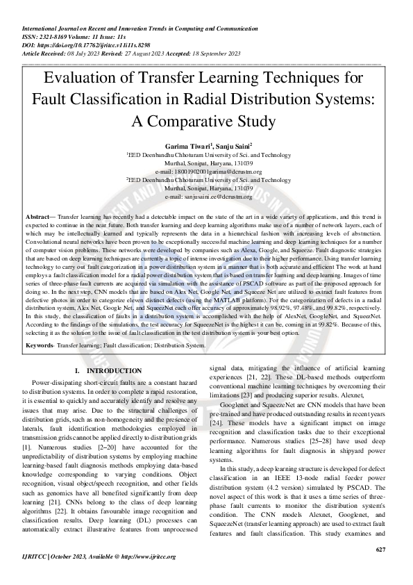 (PDF) Evaluation of Transfer Learning Techniques for Fault Classification in Radial Distribution ...