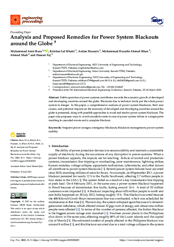 (PDF) Analysis and Proposed Remedies for Power System Blackouts around ...