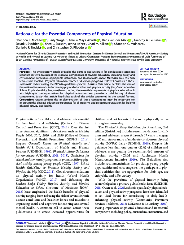 (PDF) Rationale for the Essential Components of Physical Education