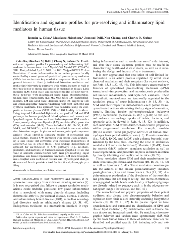 (PDF) Identification and signature profiles for pro-resolving and ...
