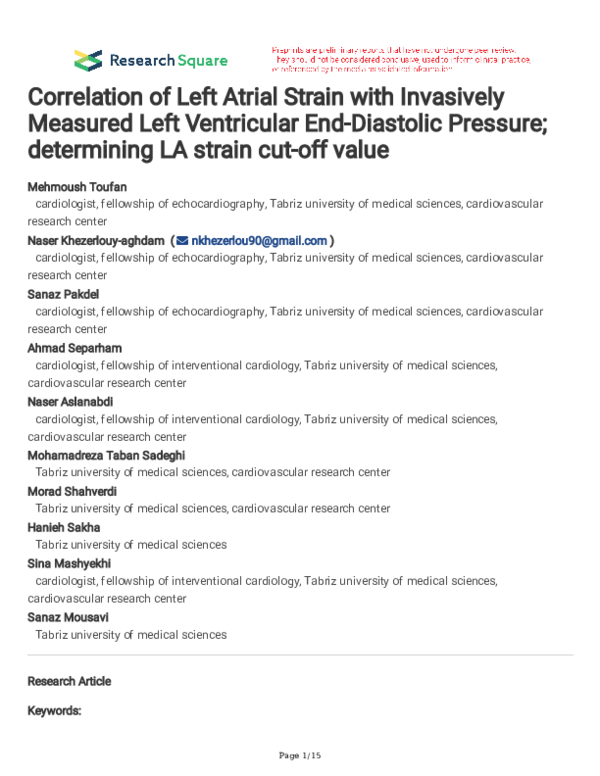 (PDF) Correlation of Left Atrial Strain with Invasively Measured Left ...