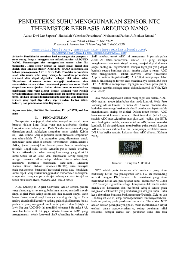 Pdf Pendeteksi Suhu Menggunakan Sensor Ntc Thermistor Berbasis