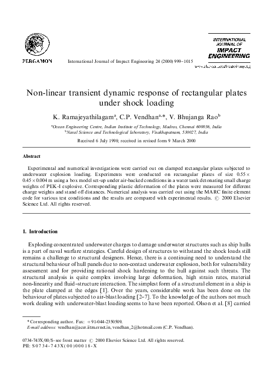 (PDF) Non-linear transient dynamic response of rectangular plates under ...
