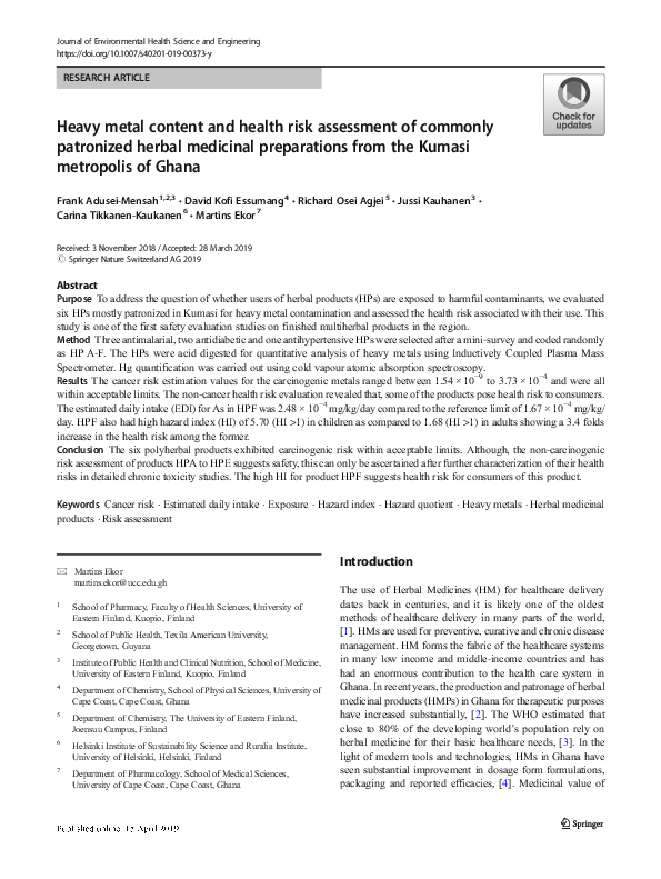 (PDF) Heavy Metal Content and Health Risk Assessment of Some Selected Medicinal Plants from ...