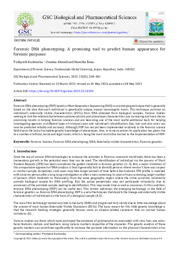 (PDF) Forensic DNA phenotyping: A promising tool to predict human ...