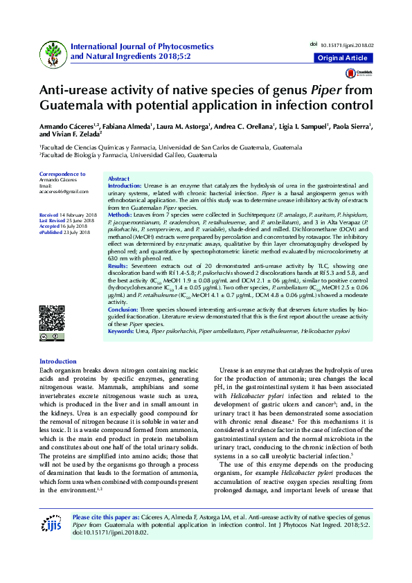 (PDF) Anti-urease activity of native species of genus Piper from ...