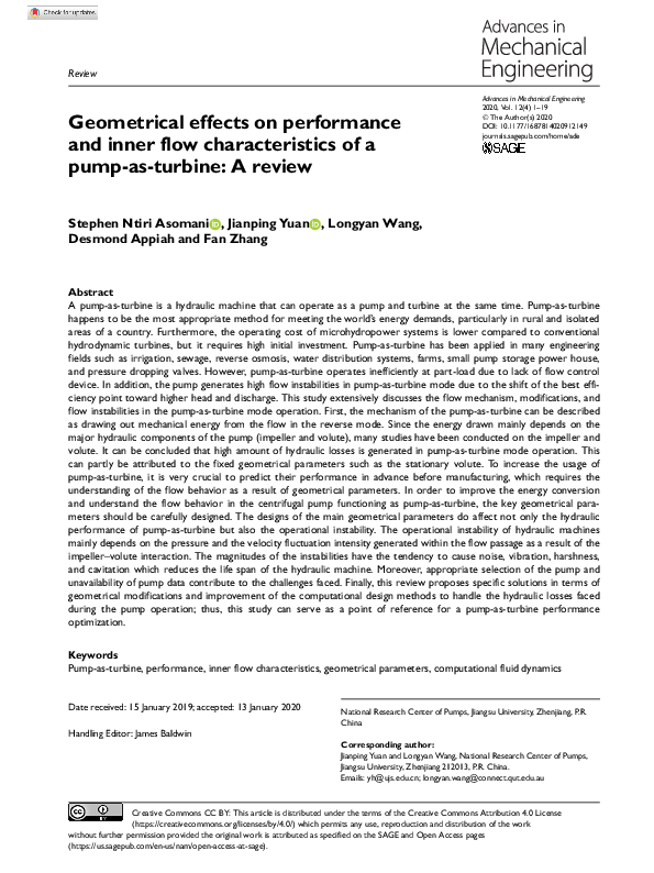 (PDF) Geometrical effects on performance and inner flow characteristics of a pump-as-turbine: A ...