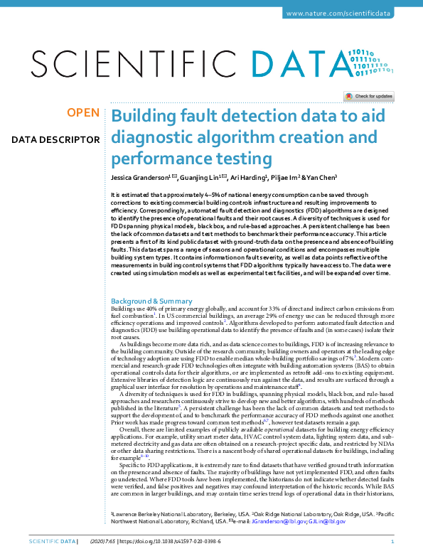 (PDF) Building fault detection data to aid diagnostic algorithm ...