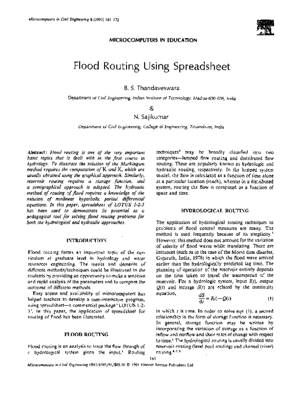 (PDF) Flood Routing Using Spreadsheet