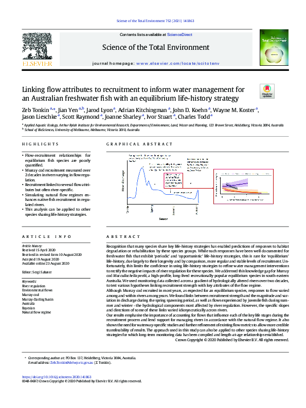 (PDF) Linking flow attributes to recruitment to inform water management ...