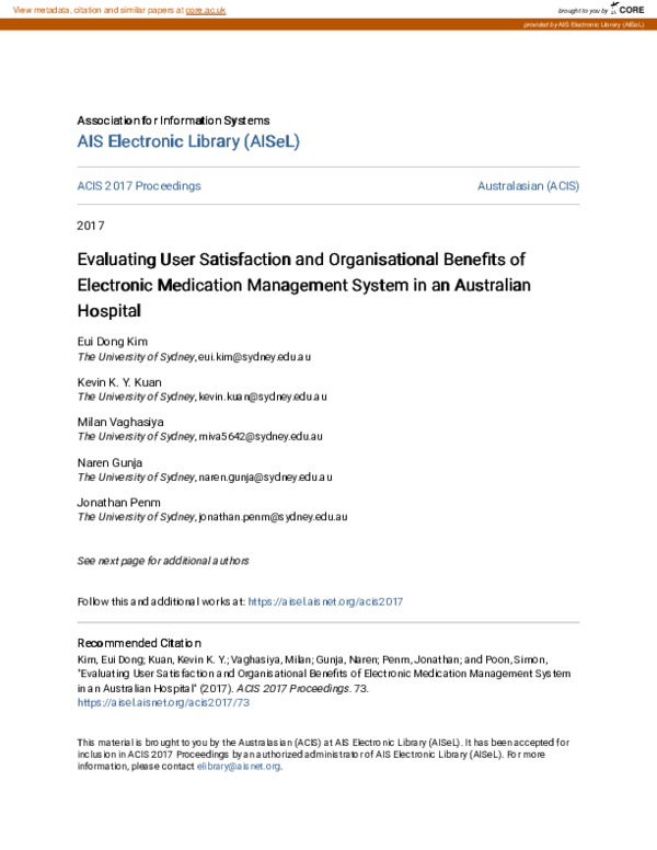 (PDF) Evaluating User Satisfaction and Organisational Benefits of ...